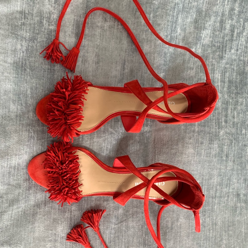 Gianni Bono Hadley Suede Fringe Tassel Heels Red - Gem